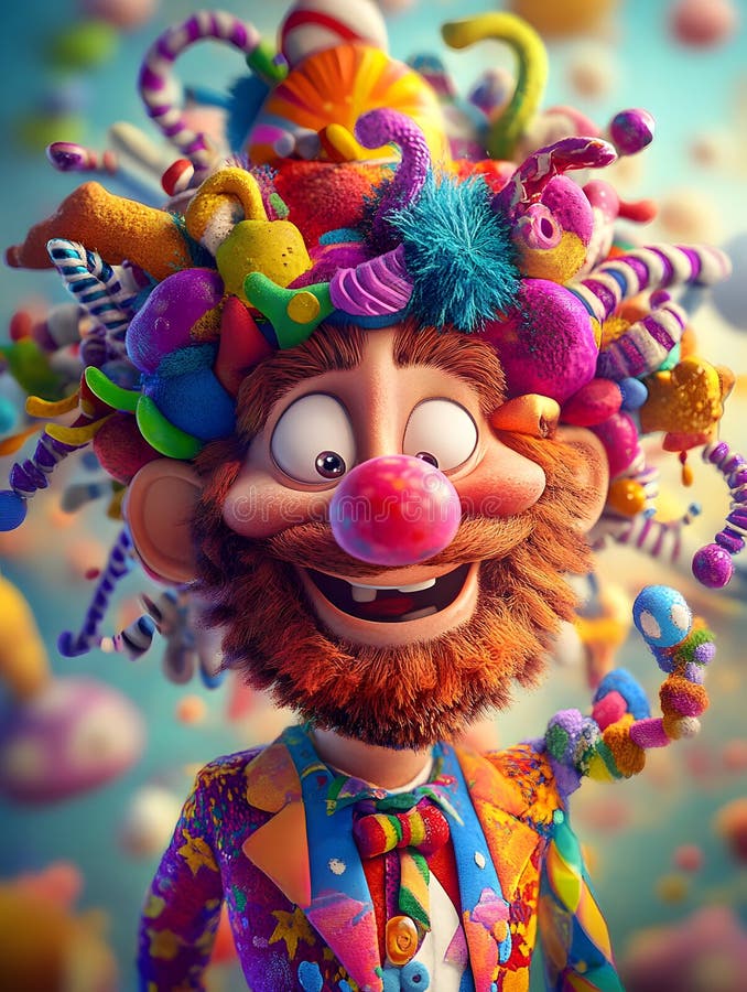 Colorful Clown with Vibrant Hair and Joyful Expression Stock ...