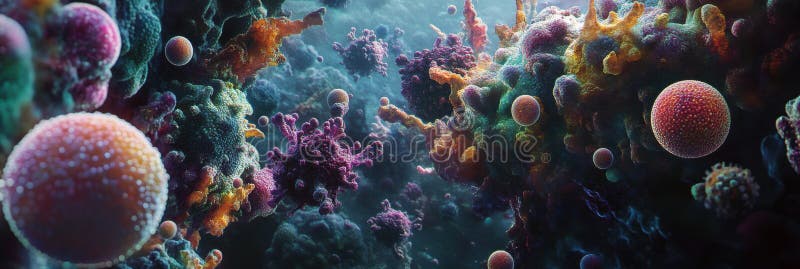 Array of Diverse Bacteria and Microbes Interacting in a Vibrant ...