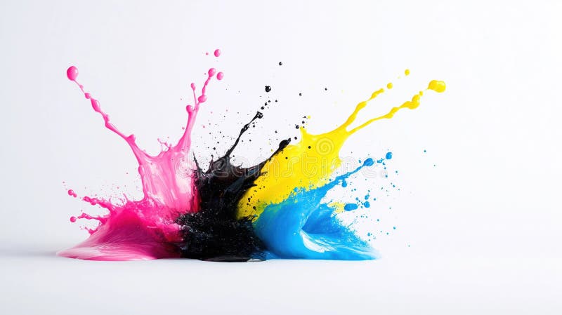 Colorful CMYK Color Splashes Create Dynamic Abstract Design. Ink Mixing ...