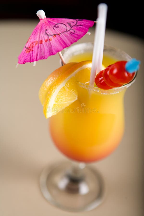 Colorful Cocktail In A Row With Cherry On Tropical Sand Beach Stock ...