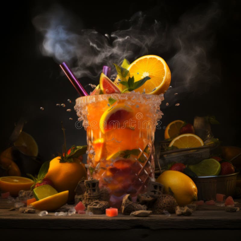 Dynamic Splash in Cocktail with Fruits Stock Illustration ...