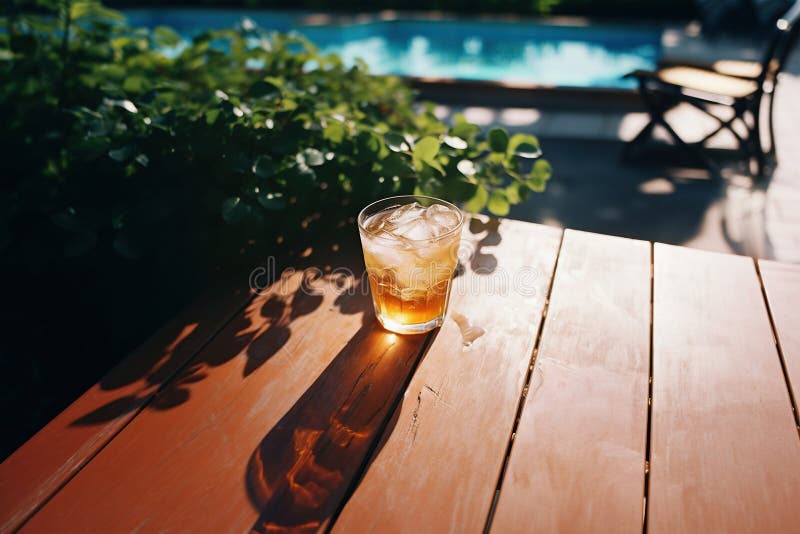 Colorful Cocktail by the Pool on a Wooden Table Stock Photo - Image of ...