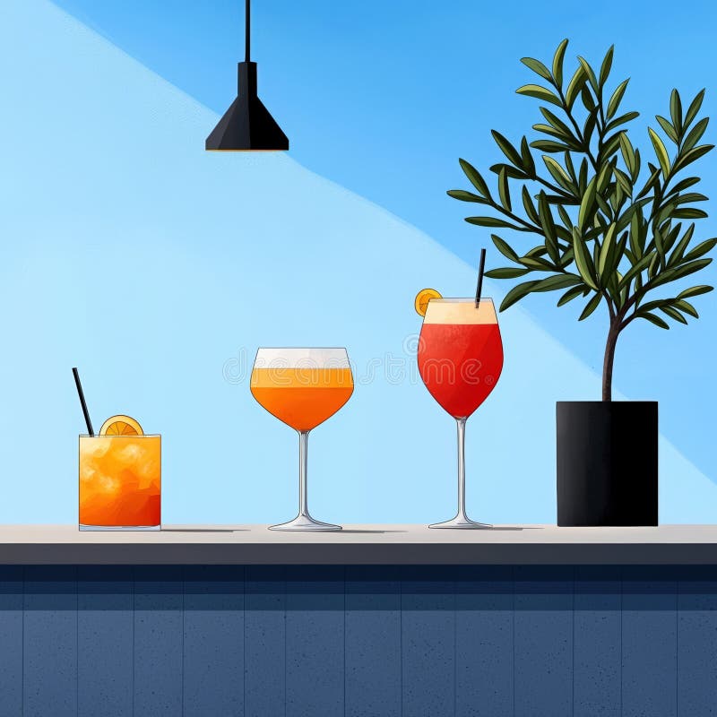 Colorful Cocktails on a Bar Counter Stock Illustration - Illustration ...
