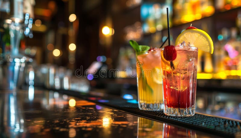 Colorful Cocktails on a Bar Counter. AI Generated. Stock Illustration ...