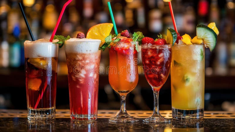 Colorful Cocktails Vibrant Array Refreshing Mixed Drinks Bar Stock ...