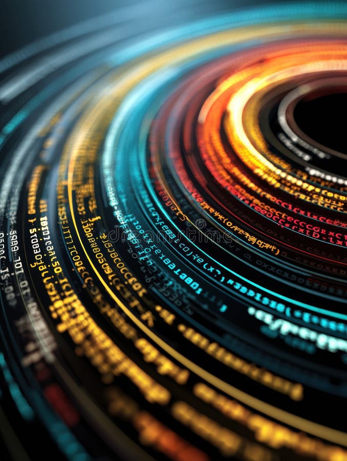 Colorful Code Strings Create a Spiral Vortex in an Abstract Programming Background Illustrating ...