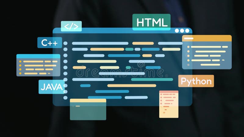 Colorful Coding Language Icons Representing Various Programming Languages with Code Snippets on ...