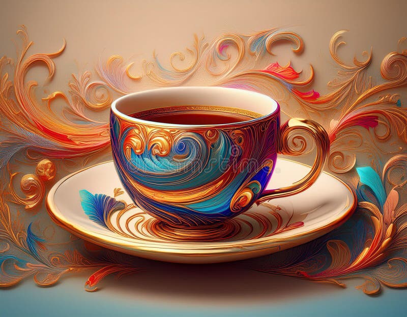Colorful Coffee Cup Illustration with Artistic Design and Copy Space ...