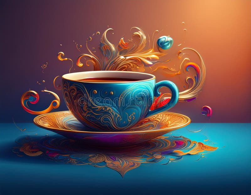 Colorful Coffee Cup Illustration with Artistic Design and Copy Space ...