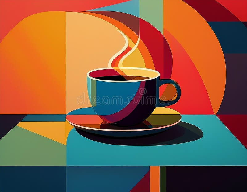 Colorful Coffee Cup Illustration with Artistic Design and Copy Space ...