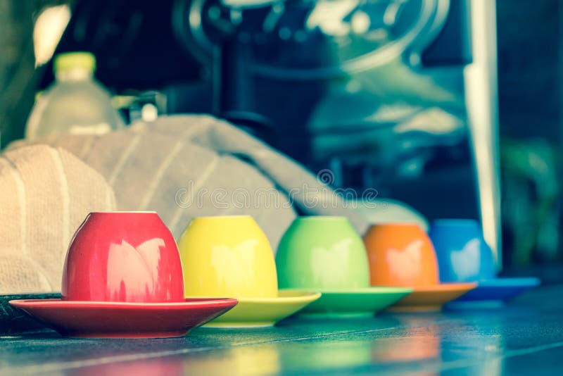 Colorful Coffee Cup in Vintage Cross Process Color Tone Stock Image ...