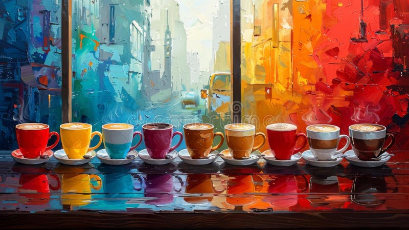 Colorful Coffee Cups - Generative Ai Stock Illustration - Illustration ...