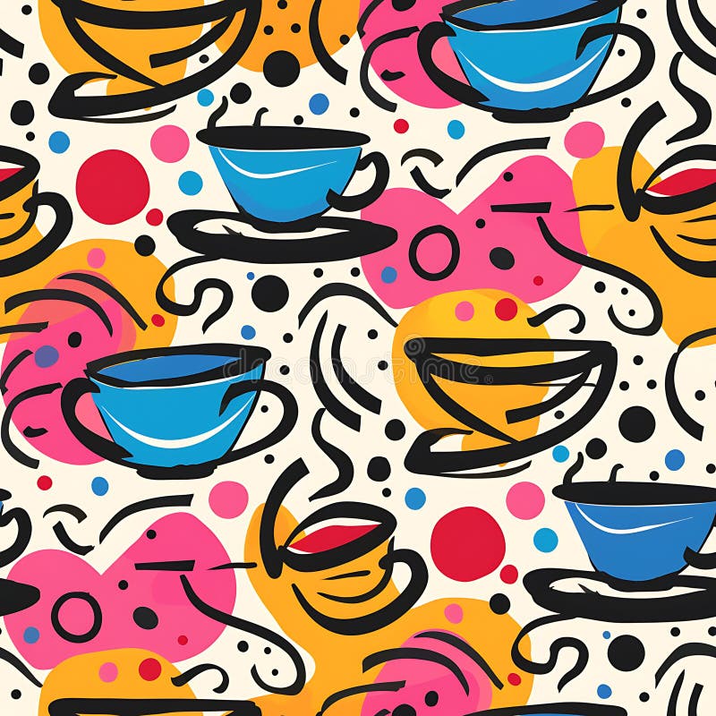 Colorful Coffee Cups Repeating Pattern Pop Art Style Stock Illustration ...
