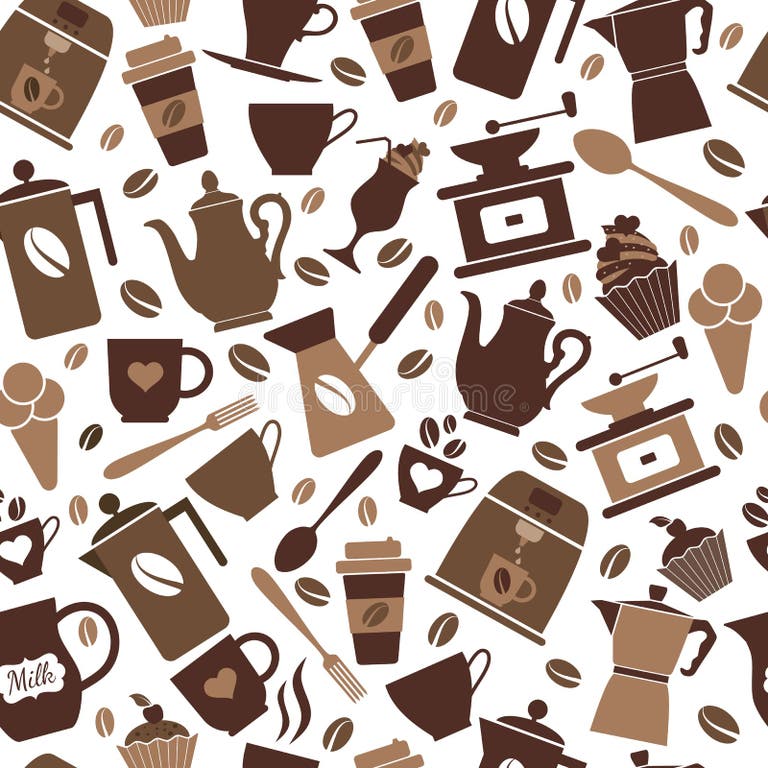 Colorful Coffee Icon Set on White. Vector Illustration. Seamless ...