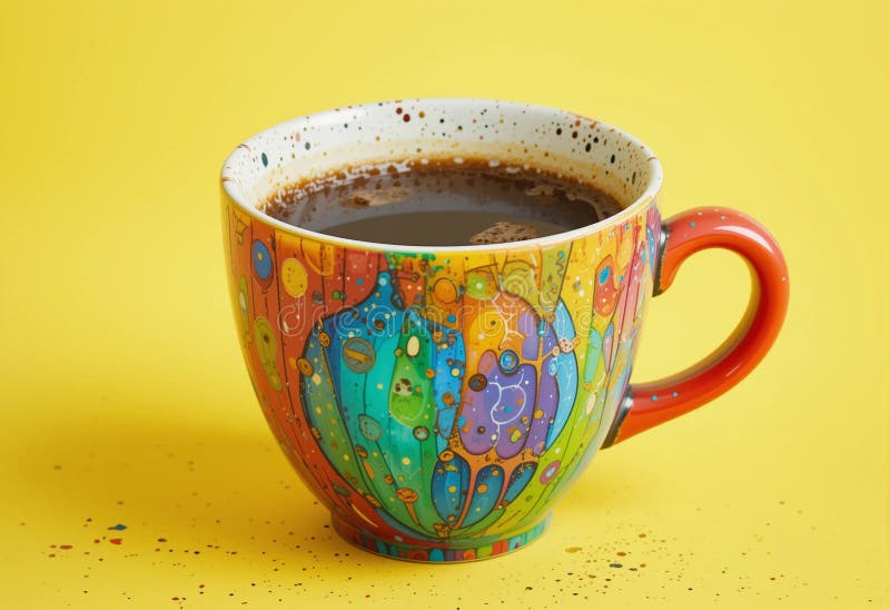 A Colorful Coffee Mug with a Design of a Flower on it Stock ...