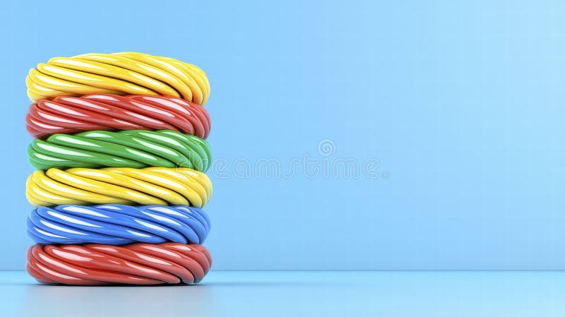 Colorful Coiled Ropes Stacked on Light Blue Background Stock ...