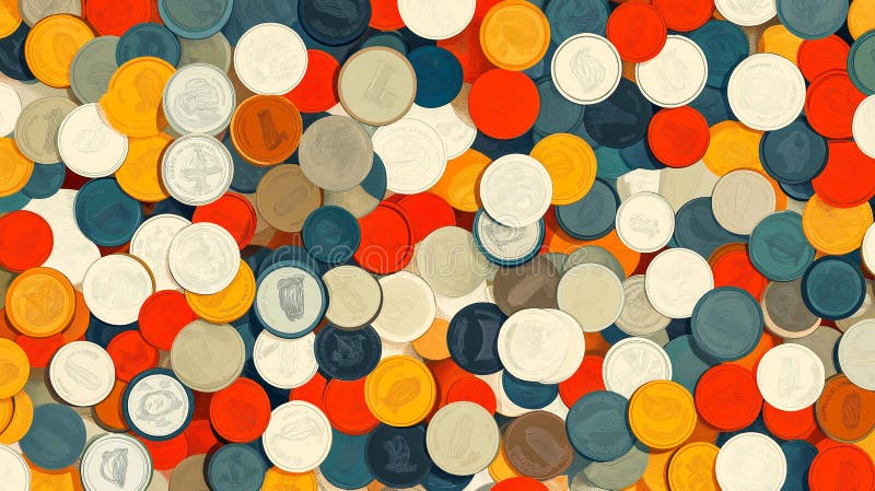 Colorful Coins Dance in an Abstract, Minimalist Pattern on a Blue and ...