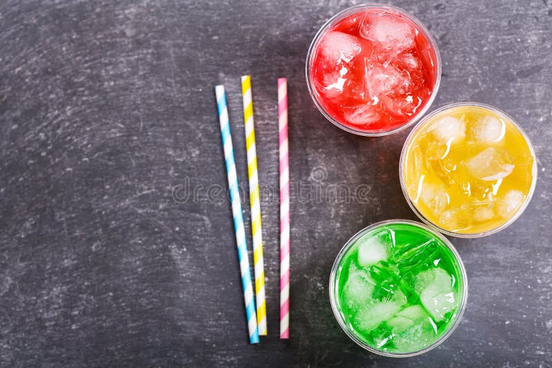 Colorful Cold Drinks in Plastic Cups on the Beach Stock Image - Image ...