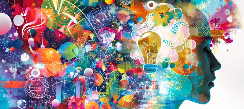 A Colorful Collage Featuring a Persons Profile with Abstract Shapes ...