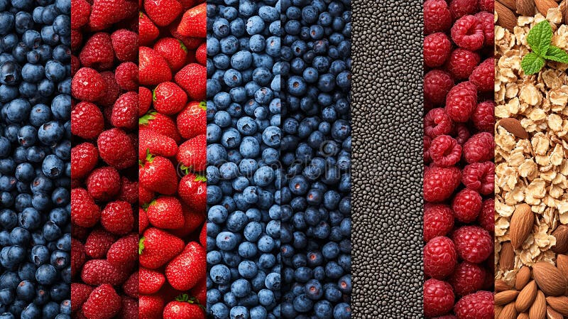 Colorful Collage of Fresh Fruits and Nuts Stock Illustration ...