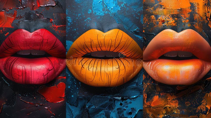 Colorful Collage of Lips Expressing Diverse Emotions, Accented with ...