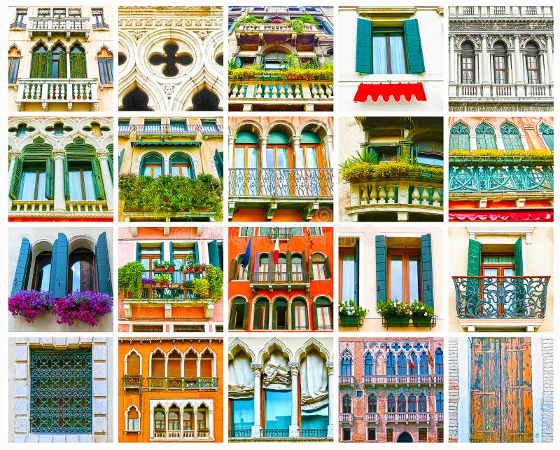 Colorful Collage Made of Windows from Venice, Italy Stock Photo - Image ...