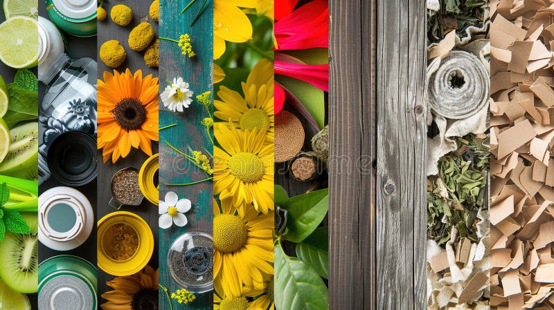 Colorful Collage of Natural Elements Stock Illustration - Illustration ...