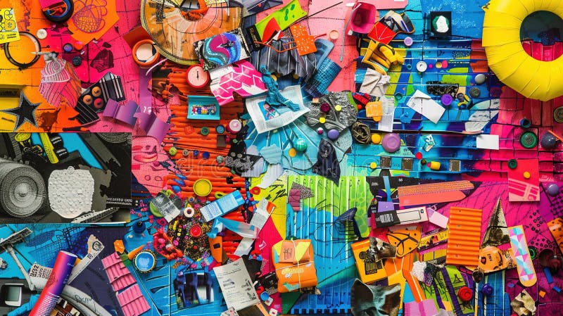 A Vibrant and Colorful Collage of Objects Background Stock Illustration ...