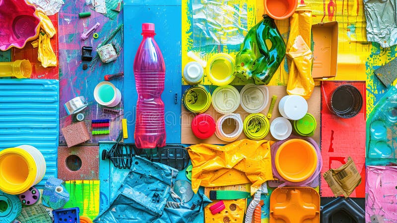 Colorful Collage of Plastic Waste Stock Illustration - Illustration of ...