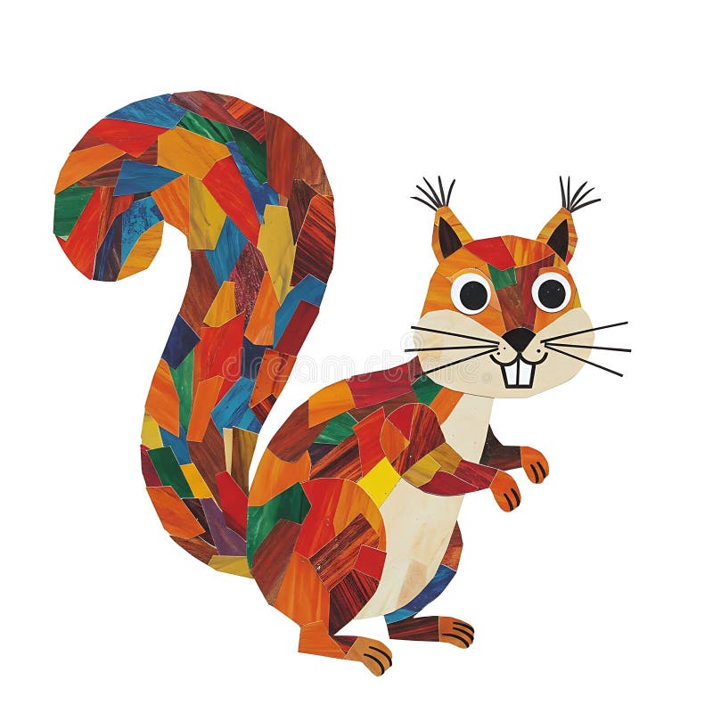 Colorful Collage Squirrel Illustration with Textured Details on White ...