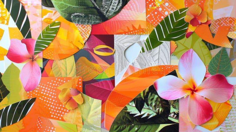 Colorful Collage of Tropical Flowers and Patterns Stock Photo - Image ...