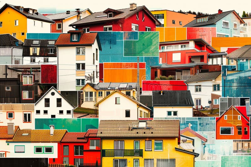 Colorful Collage of Houses stock illustration. Illustration of pattern ...