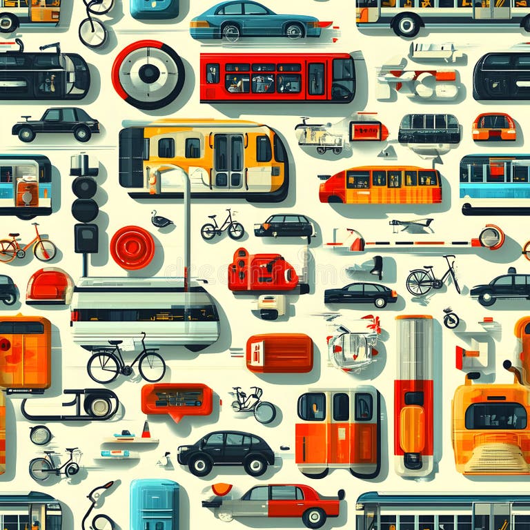 A Colorful Collage of Various Transportation Modes and Related Objects ...