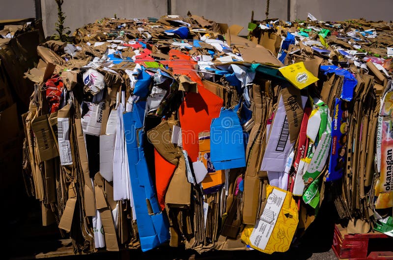Colorful Collapsed Cardboard Boxes Baled for Recycling a Mundane Image ...