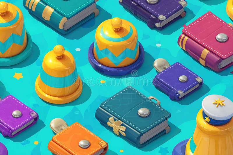 Colorful Collection of Book and Bell Designs in a Playful Pattern for ...