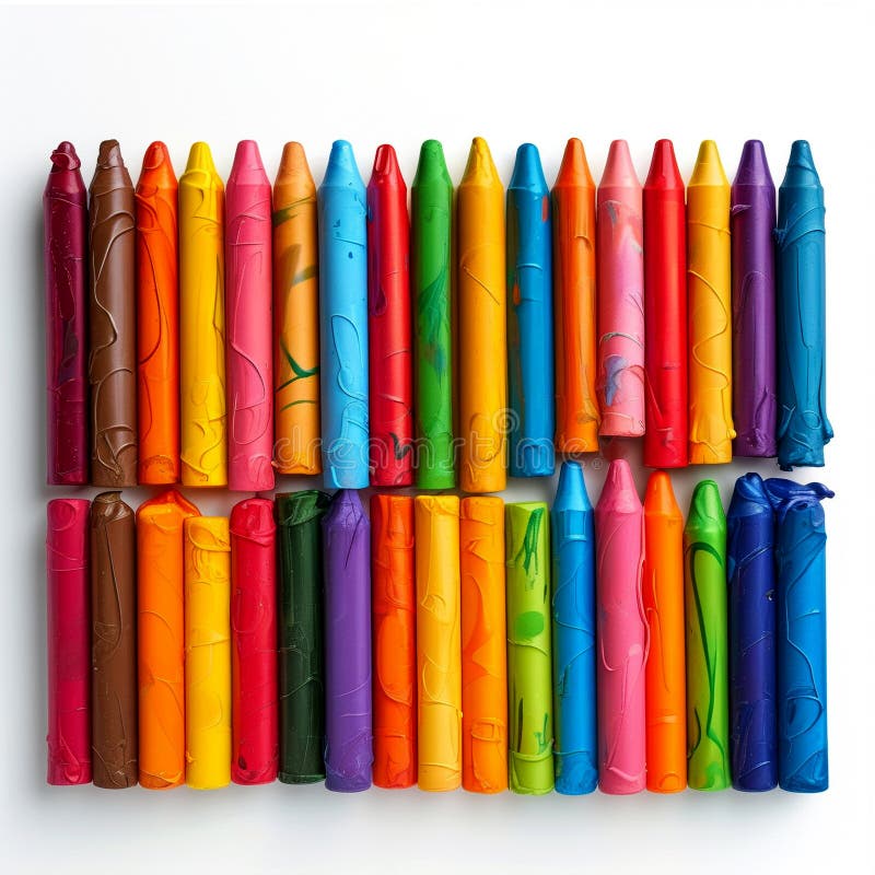 Colorful Collection of Crayons Arranged Beautifully on a White ...