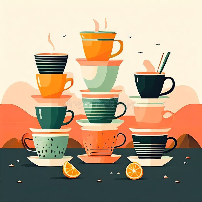 Colorful Collection of Cups and Saucers Stock Illustration ...
