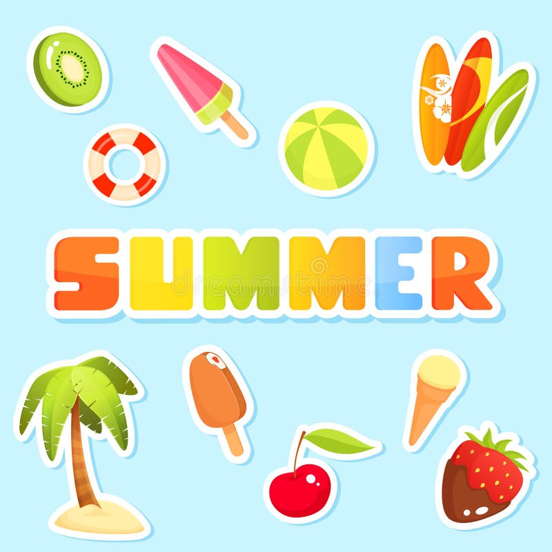 Colorful Collection of Cute Summer Theme Illustrations Stock Vector ...
