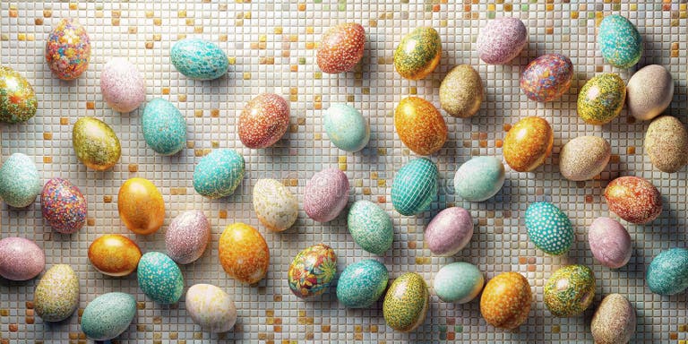 A Colorful Collection of Decorated Easter Eggs Scattered on a Tile ...