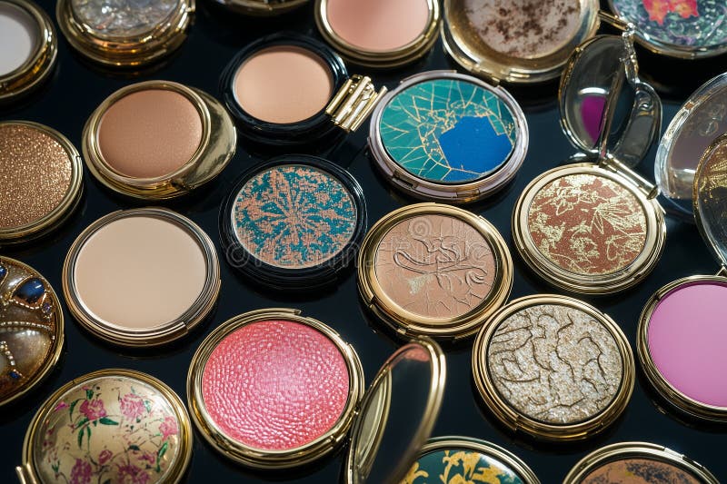 A Colorful Collection of Decorative Compacts Displayed on a Black ...