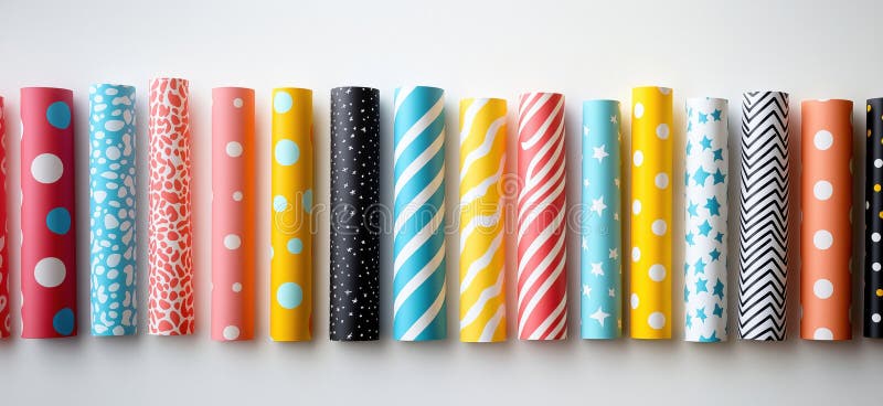 Colorful Collection of Decorative Wrapping Paper Rolls in Various ...