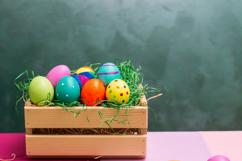Colorful Collection of Easter Eggs in Crate Stock Photo - Image of multi, food: 274402384