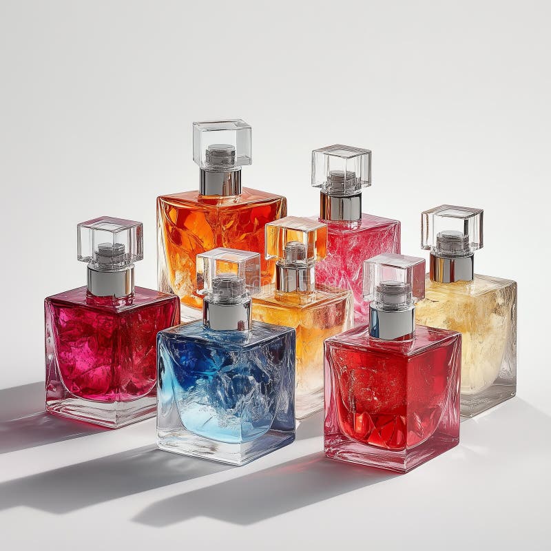 Colorful Collection of Elegant Perfume Bottles on a Light Background ...