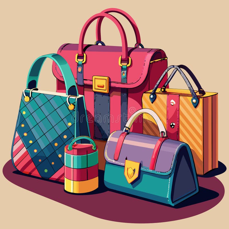 Colorful Collection of Four Different Designer Handbags Stock Vector ...