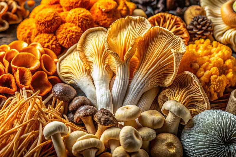 A Colorful Collection of Fresh Uncooked Exotic Mushrooms Explore a ...