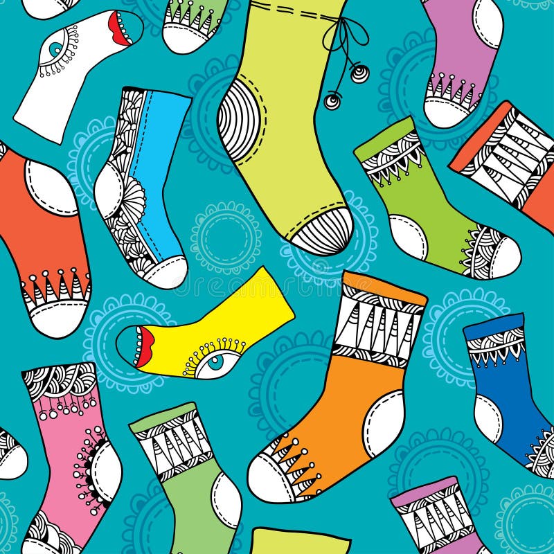 Colorful Collection of Funny Socks. Seamless Pattern Stock Vector ...