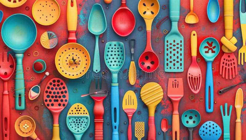 A Colorful Collection of Kitchen Utensils in Vibrant Patterns Generated ...