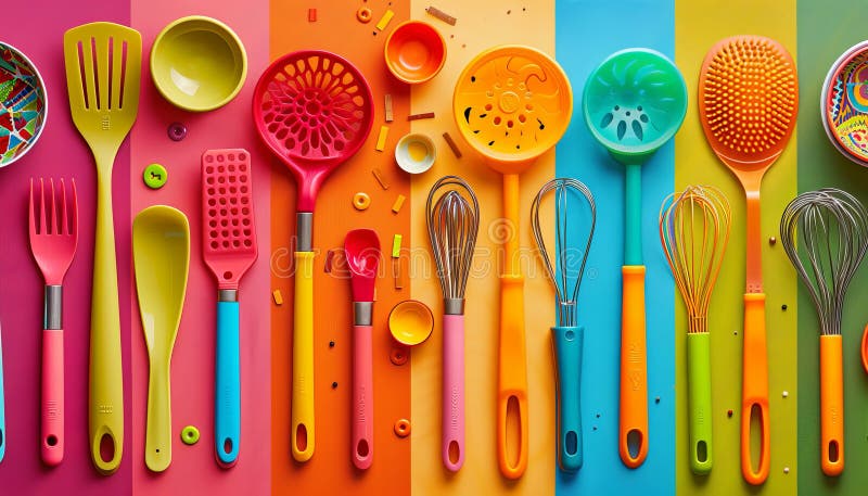 A Colorful Collection of Kitchen Utensils in Vibrant Patterns Generated ...