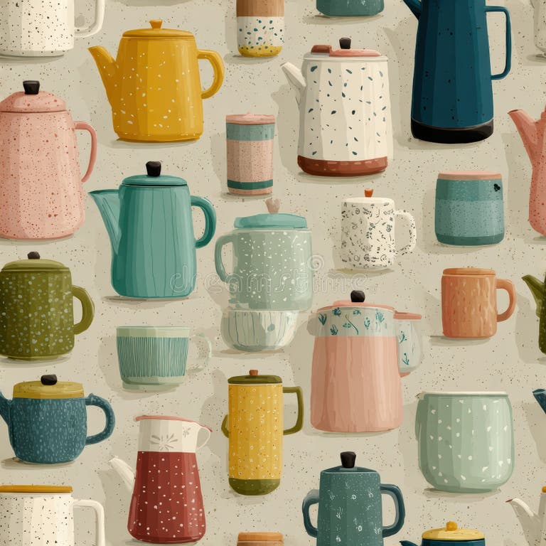Colorful Collection of Kitchenware Illustrations on Cream Background Stock Illustration ...