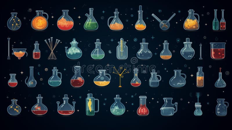 Colorful Liquid Experiments Laboratory Glassware Dark Background Stock ...